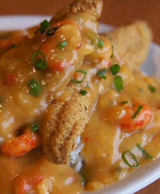 Fried Filet of Fish t/w Crawfish Etouffee s/w Rice & Hushpuppies ...